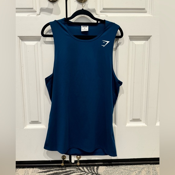 Gymshark | Shirts | Gymshark Mens Blue Critical 2 Drop Arm Tank Slim ...